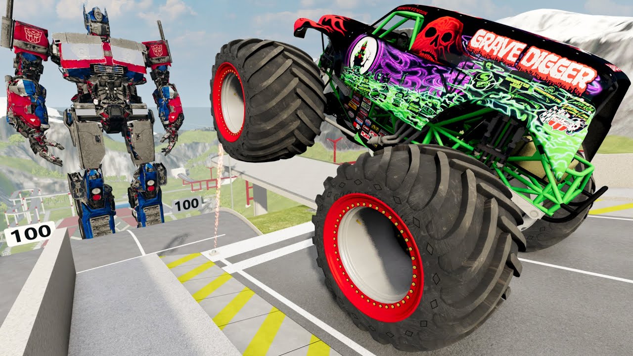Monster Truck Crashes Into Optimus Prime from Transformers | BeamNG ...