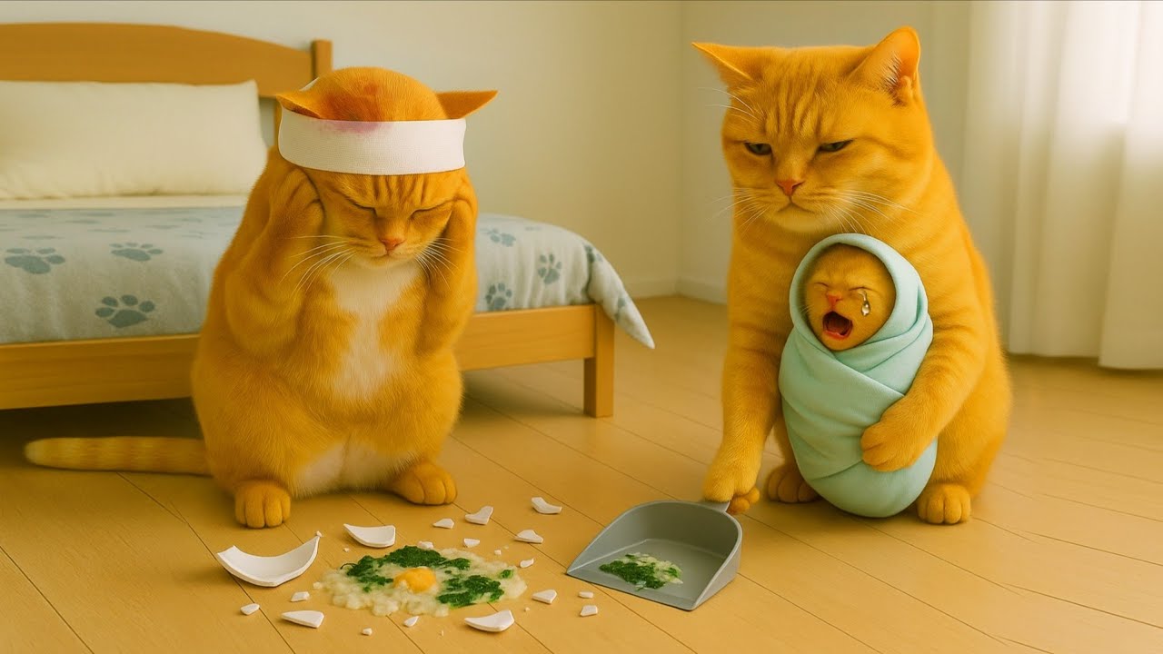 Amnesiac Daddy Cat Breaks Miso Soup Bowl, Making Mama Cat Sad, Holding ...