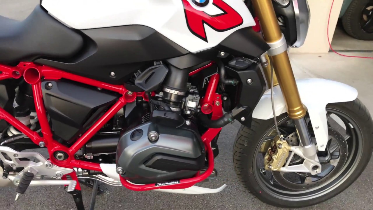 Engine guard mounting on a BMW R1200R - YouTube