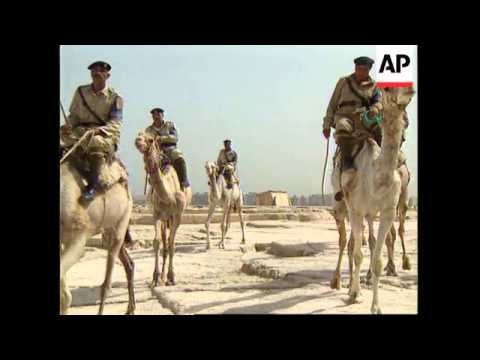 EGYPT: GIZA: CAMEL POLICE PATROL THE PYRAMIDS - YouTube