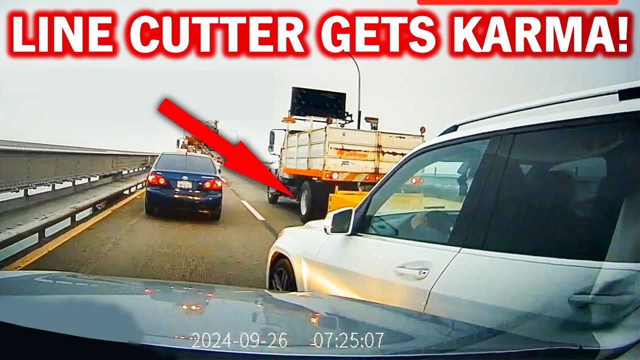 LINE CUTTER GETS A TASTE OF HIS OWN STUPIDITY - YouTube