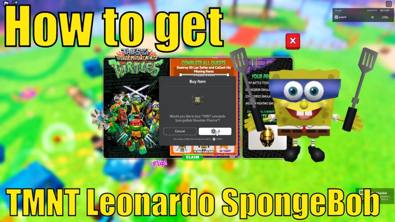 How to get TMNT Leonardo SpongeBob Shoulder Plushie in SpongeBob ...
