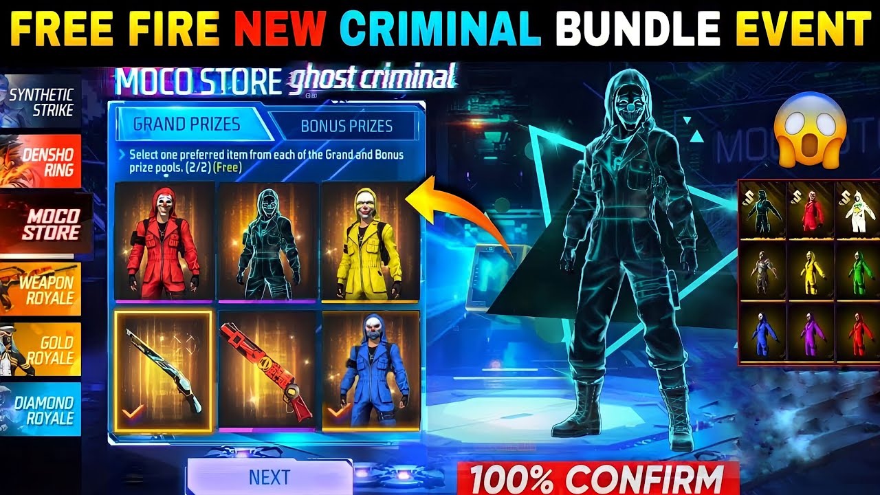 FREE FIRE NEW CRIMINAL BUNDLES EVENT || GHOST CRIMINAL BUNDLE 100% ...