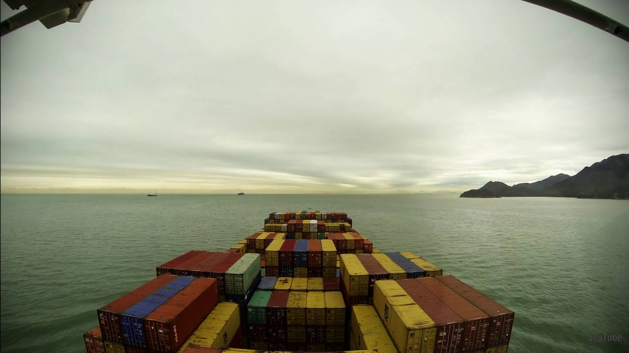 Time-lapse (100x): up the Pearl River Delta, arrival at Port of Nansha ...