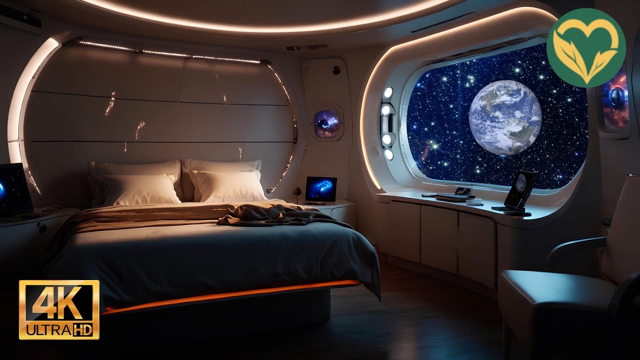 Relaxing Spaceship Atmosphere. Sleep in Earth's orbit, SPA, Work, Study ...