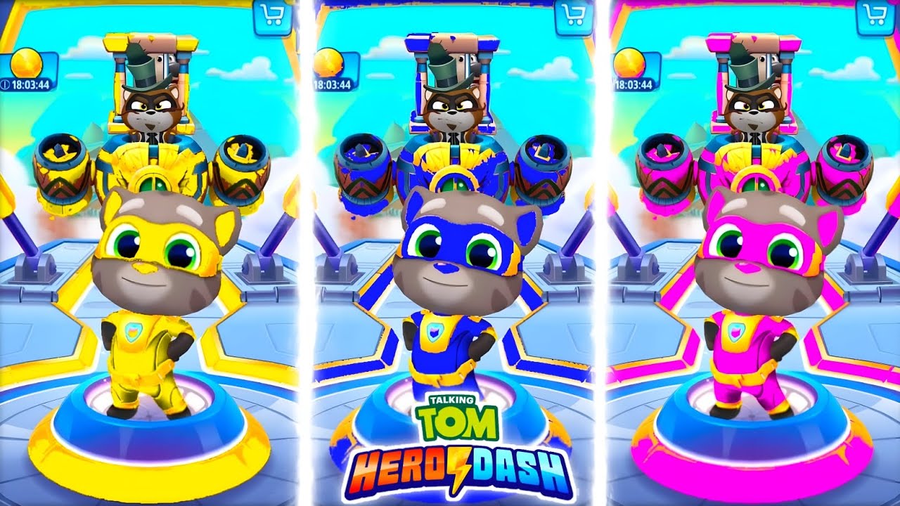 Talking Tom Hero Dash - Yellow Tom, Blue Tom, Pink Tom, Fight With Boss ...