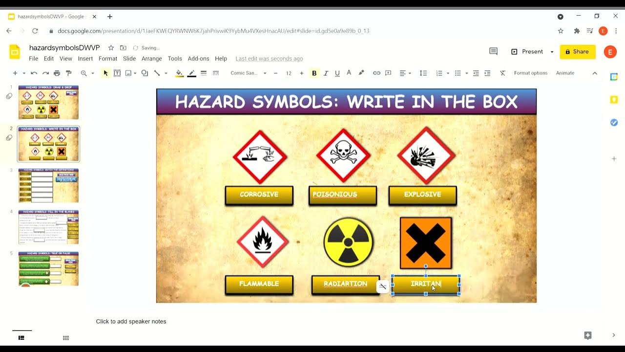 Hazard Symbols, Lab Safety: Drag & Drop Worksheet: Google Slides ...