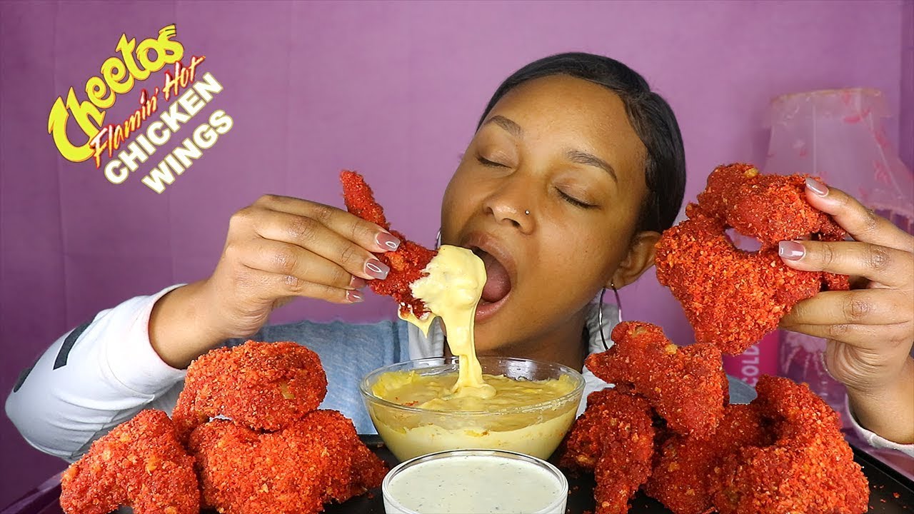 CHEESY FLAMING HOT CHEETOS FRIED CHICKEN WINGS MUKBANG 먹방 | QUEEN BEAST ...