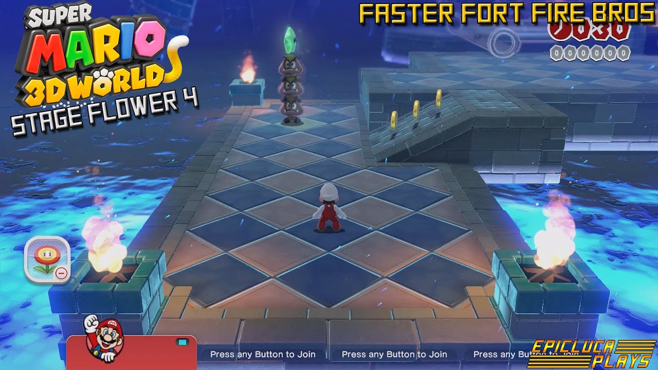 Super Mario 3D World: Stage Flower-4 - Faster Fort Fire Bros (Wii U ...