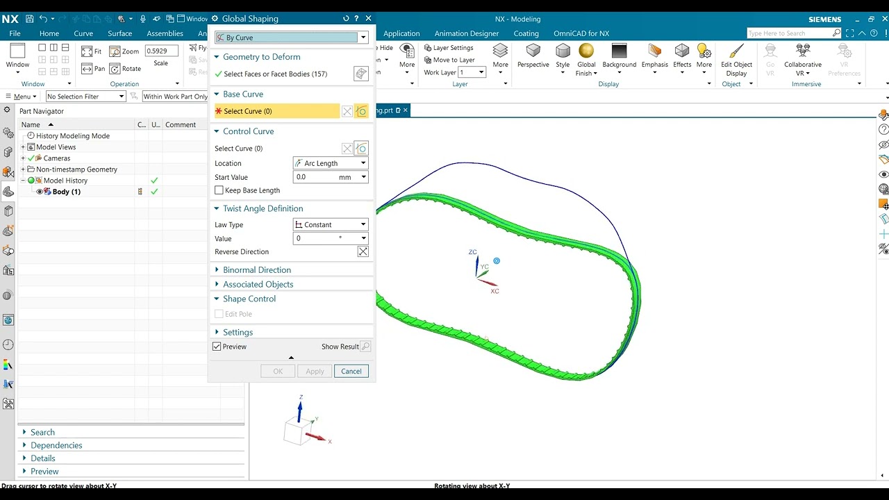 NX Global Shaping by Curve - YouTube