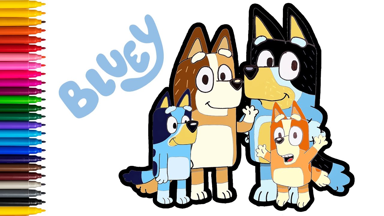 Drawing Bluey and Family | How to Draw Bluey, Bingo, Bandit, and Chili ...