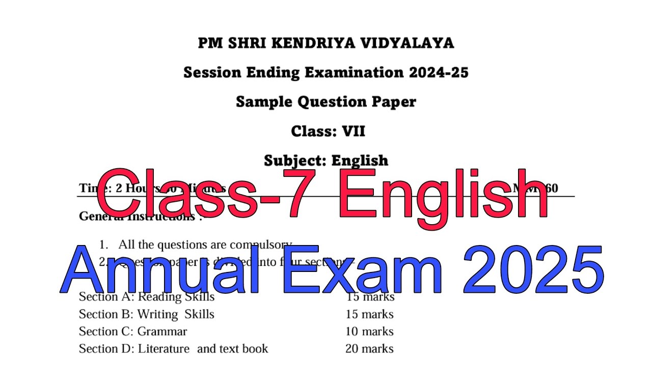 Class-7 English / Annual Exam Question Paper / Session 2024-25 ...