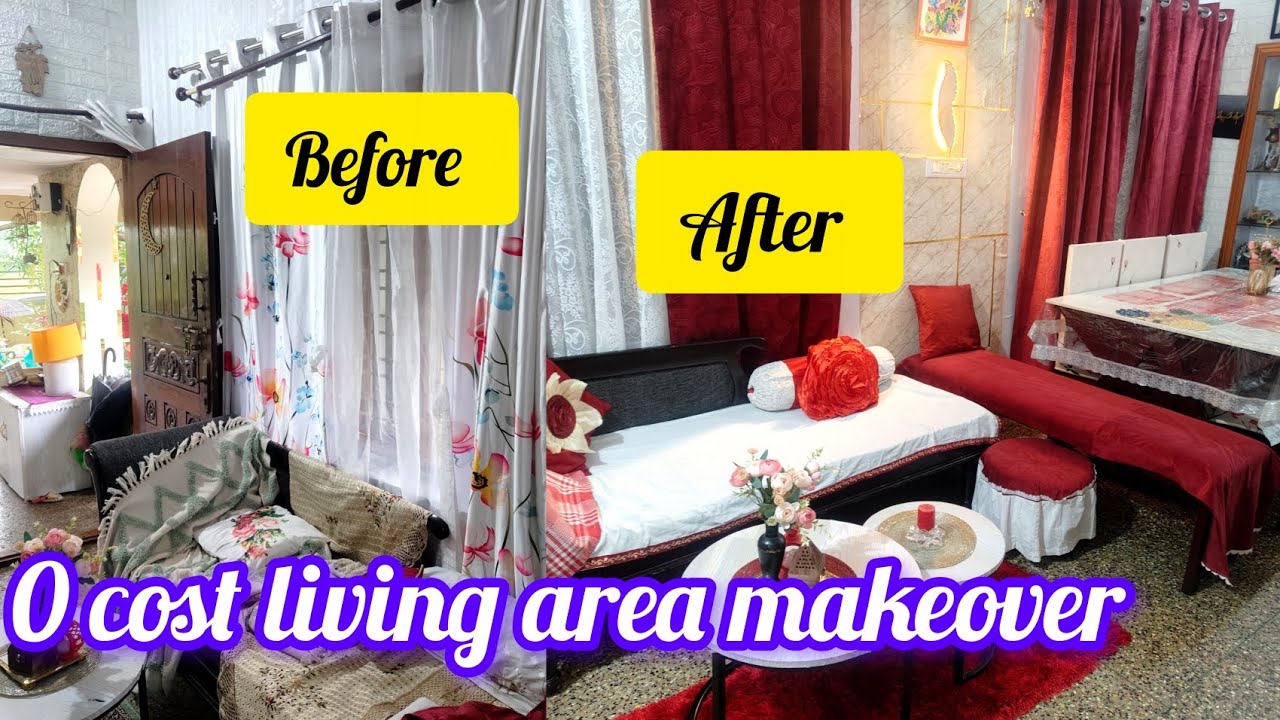 😱0 Cost living area makeover,red and white decor idea,aesthetic,luxury ...