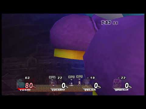 SSBB - Giant Growing Final Smash Sky Blue Yoshi vs Lucario vs Zelda vs Captain Falcon in FFA