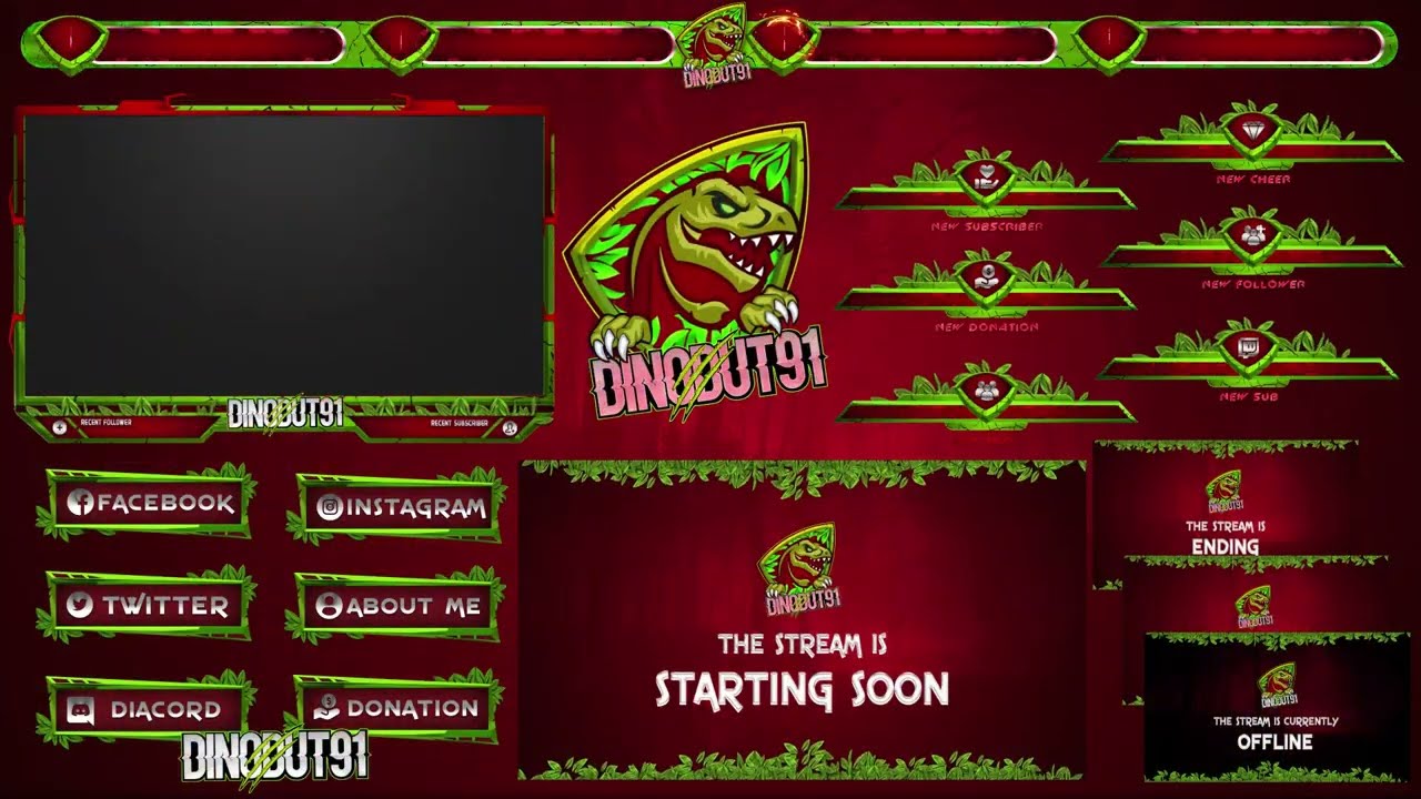 Twitch stream Overlay pack with animated (T-rex) - YouTube