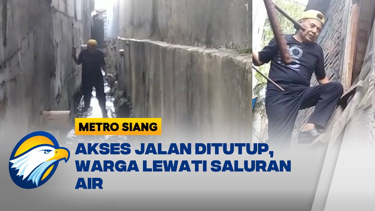 Akses Jalan Ditutup, Warga Lewati Saluran Air - YouTube