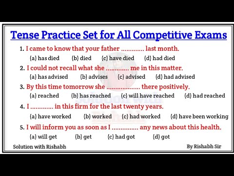 Tense Practice Set for All Competitive Exams | Fill in the blanks with ...