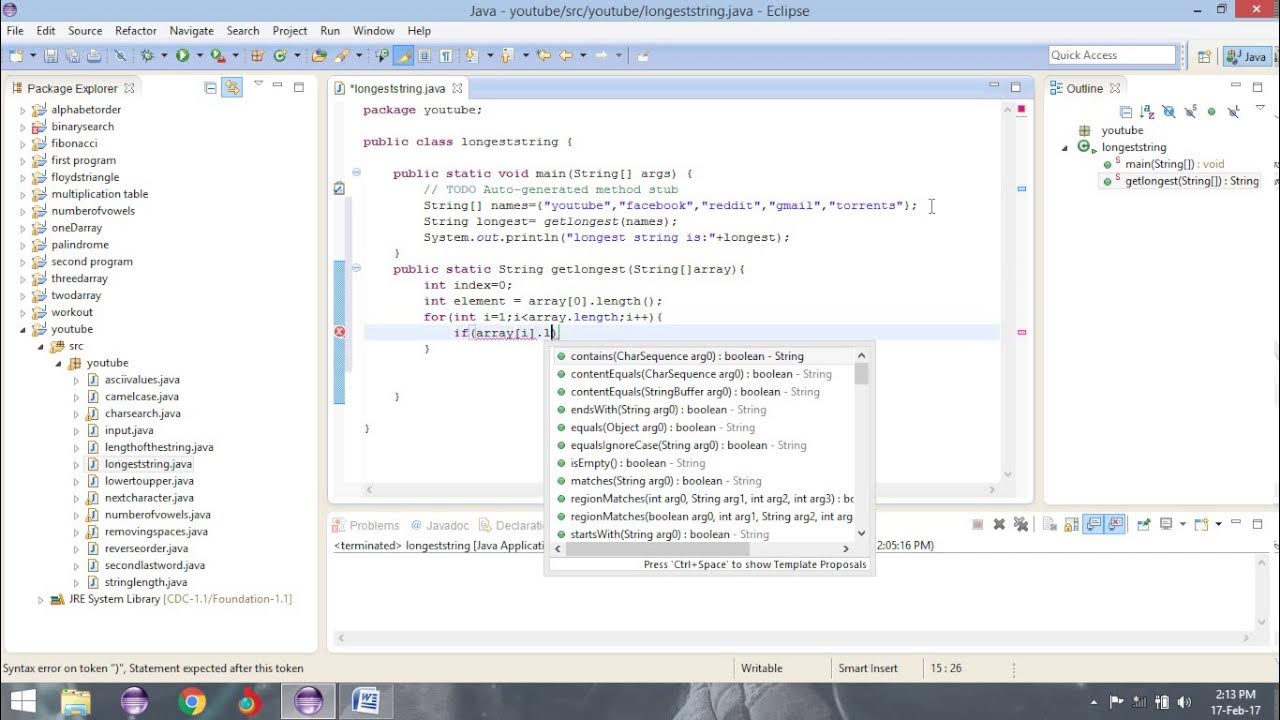 Simple java program to find the longest string in the array of strings - YouTube