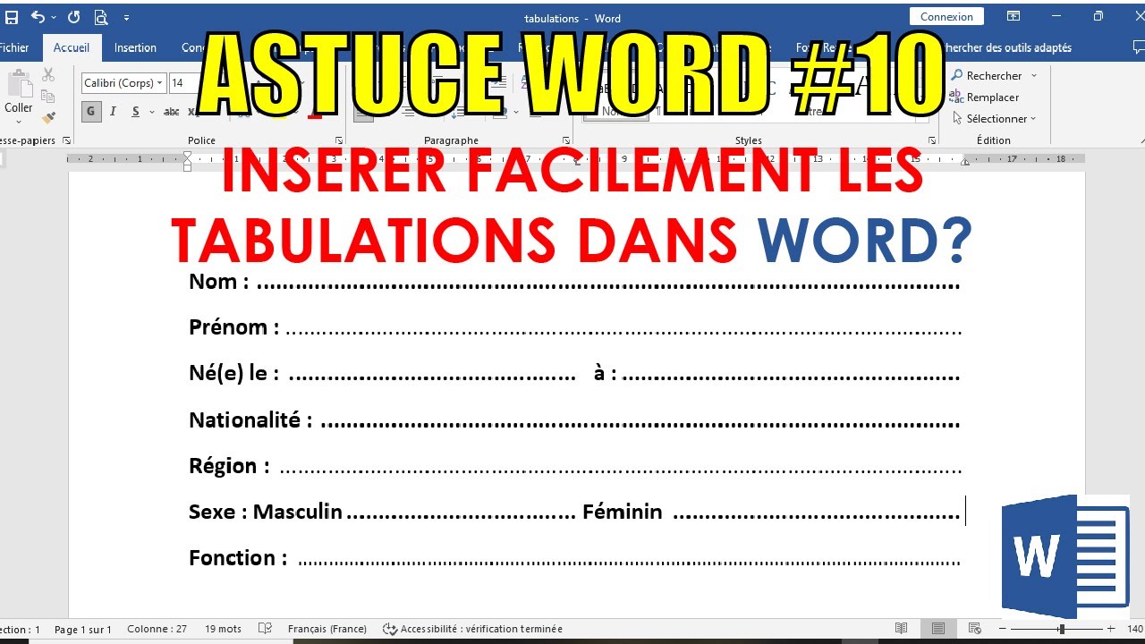 Comment insérer facilement les tabulations dans Microsoft Word ? - YouTube