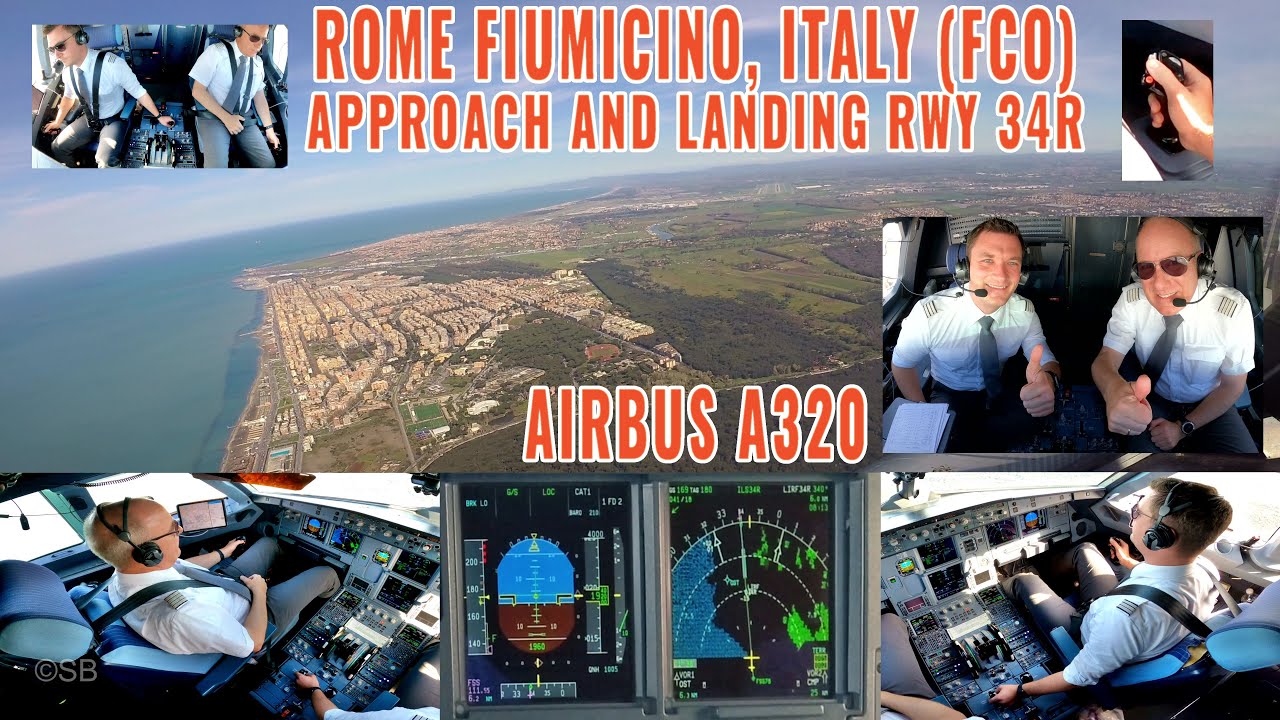 ROME (FCO) | Pilots + cockpit view of an Airbus A320 approach and ...