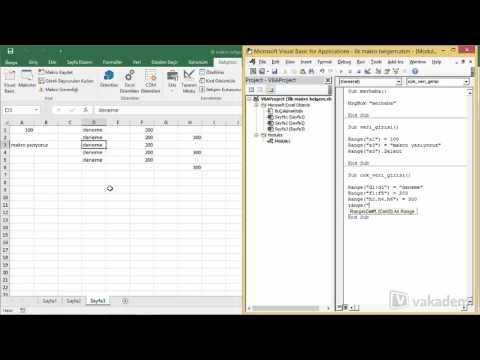Excel'de Visual Basic Makroları ile Çalışma Eğitimi - Range Komutu ile Bir Hücreye Veri Girişi
