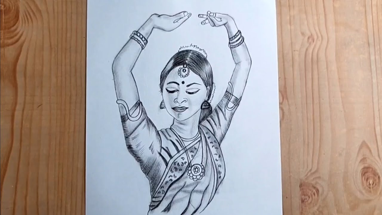 Classical dance drawing//Bharatanatyam//pencil drawing - YouTube