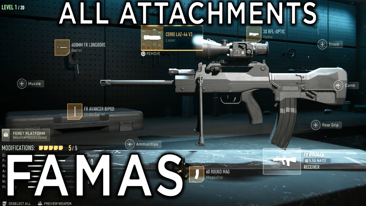 🔴 ALL ATTACHMENTS FAMAS (FR Avancer) Showcase in Modern Warfare II ...