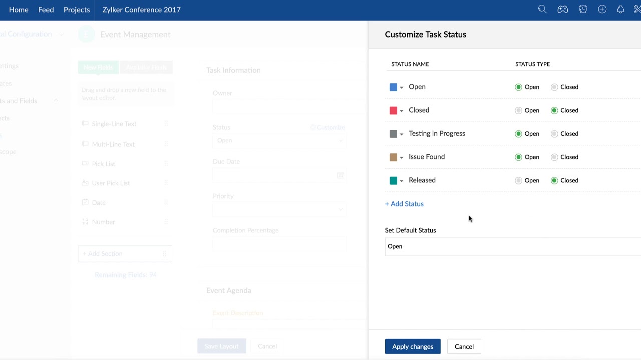 Zoho Projects : Customize Task Status - YouTube