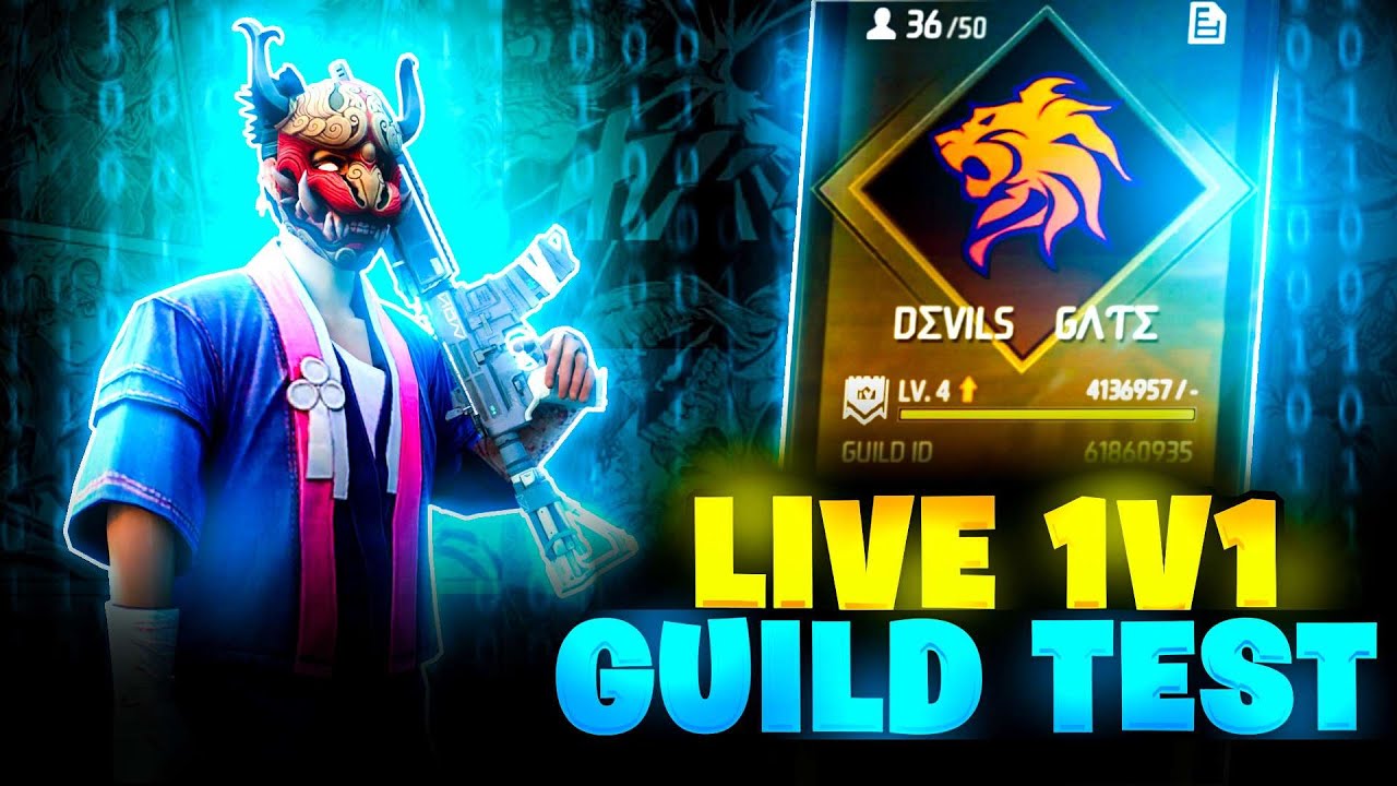 FREE FIRE LIVE GUILD TEST || 1V1 Guild Test || DAY - 3 || GUILD ...