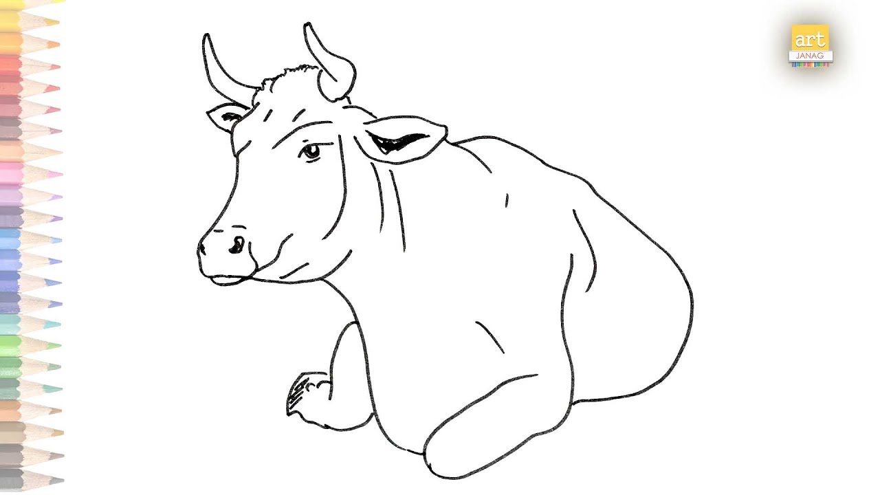 Cow taking rest drawing easy | How to draw A Cow drawing easy step by ...