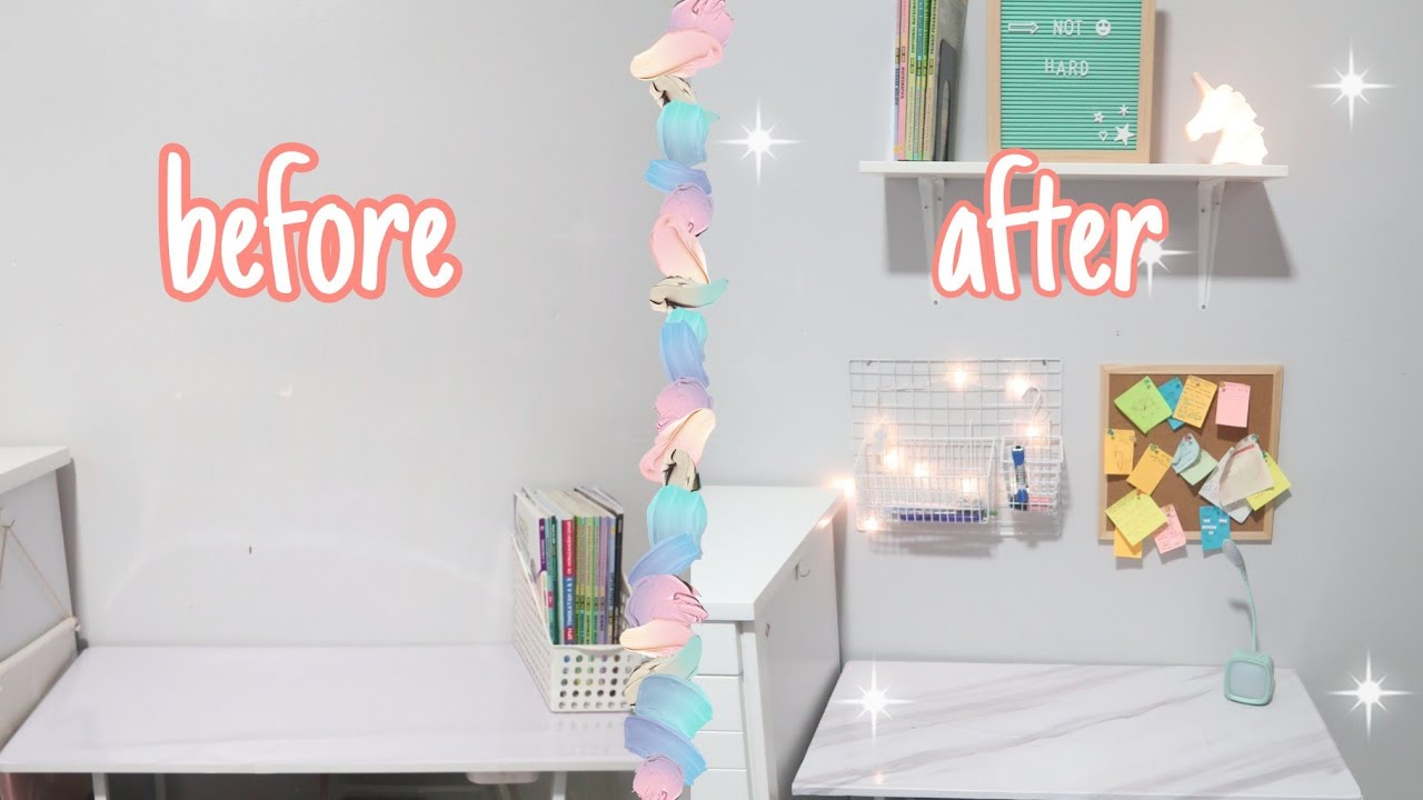 small desk makeover + study desk tour - YouTube