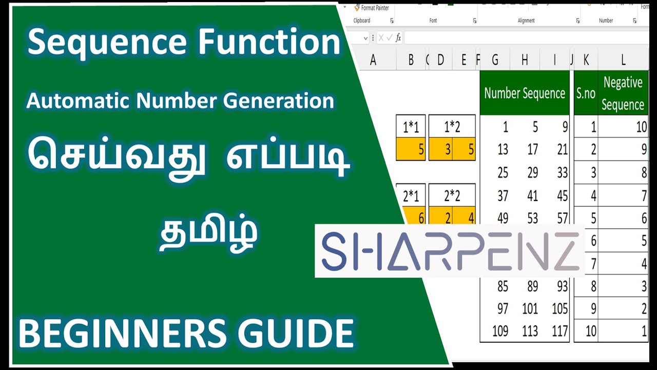 🛑👉Sequence function to to generate number automatically #tamil #excel @Sharpenzo - YouTube