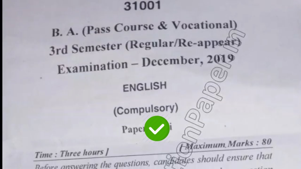2019 IGU BA Pass 3rd Sem English Question Paper - YouTube