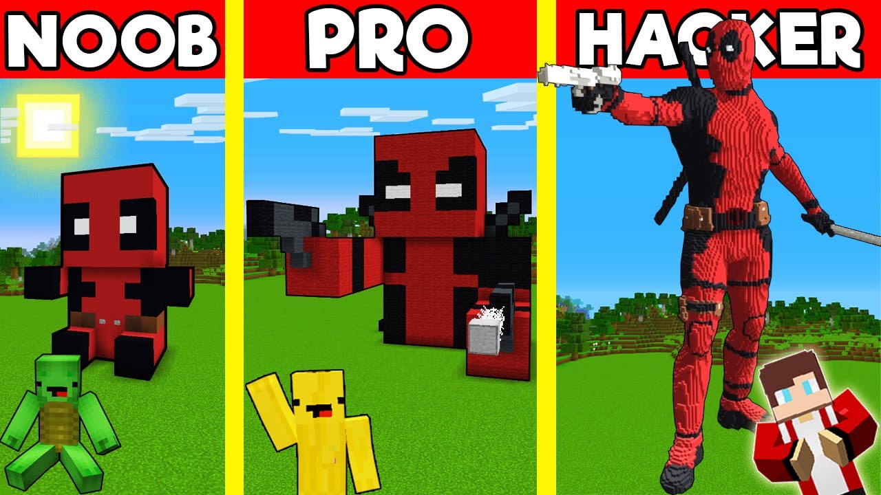 DEADPOOL Statue House Build Battle In Minecraft - NOOB VS PRO CHALLENGE ...
