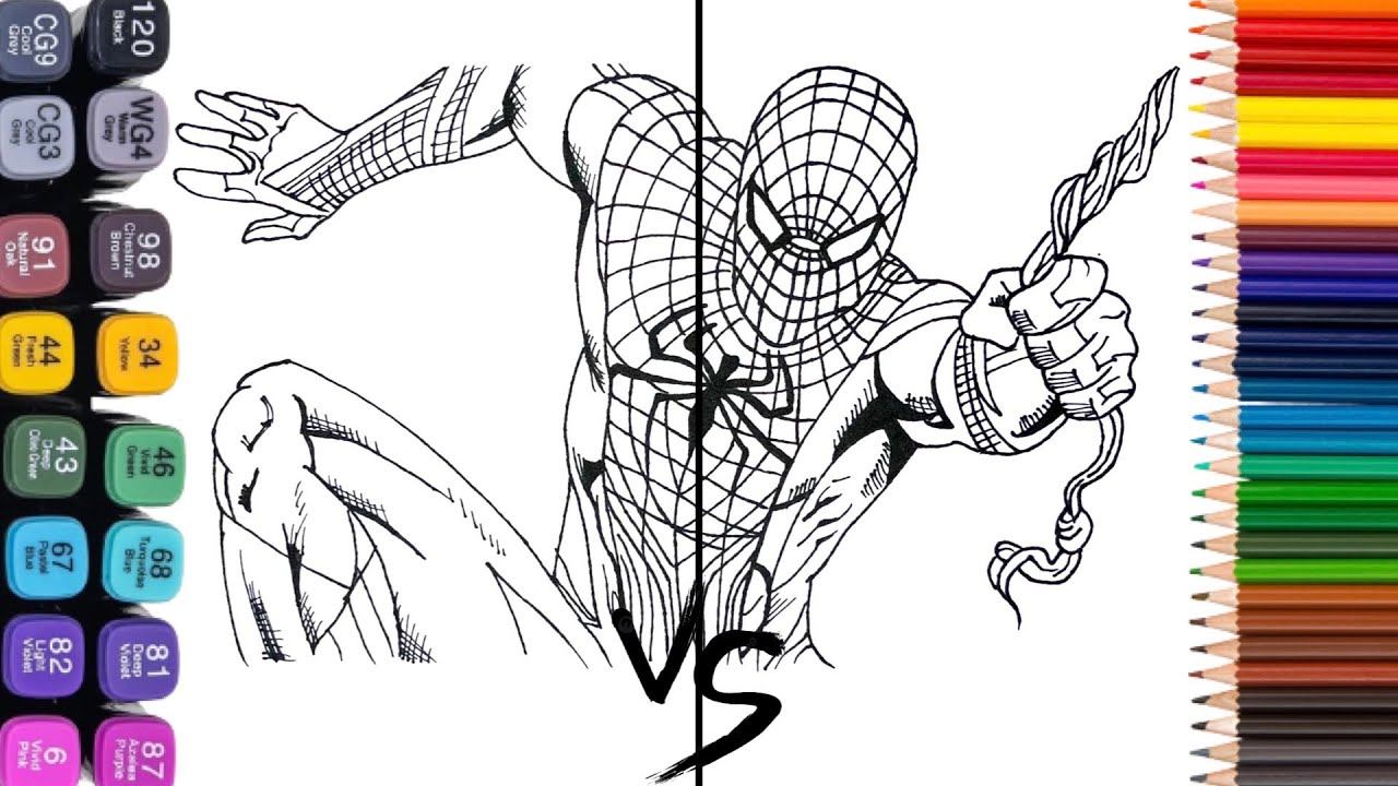 SpiderMan 2 Cartoon VS Real Drawing | Spider Man Coloring Pages - YouTube