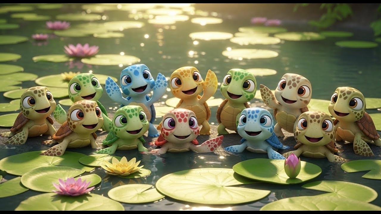 Ten Little Turtles by the Pond | Fun Nursery Rhyme and Counting Song ...