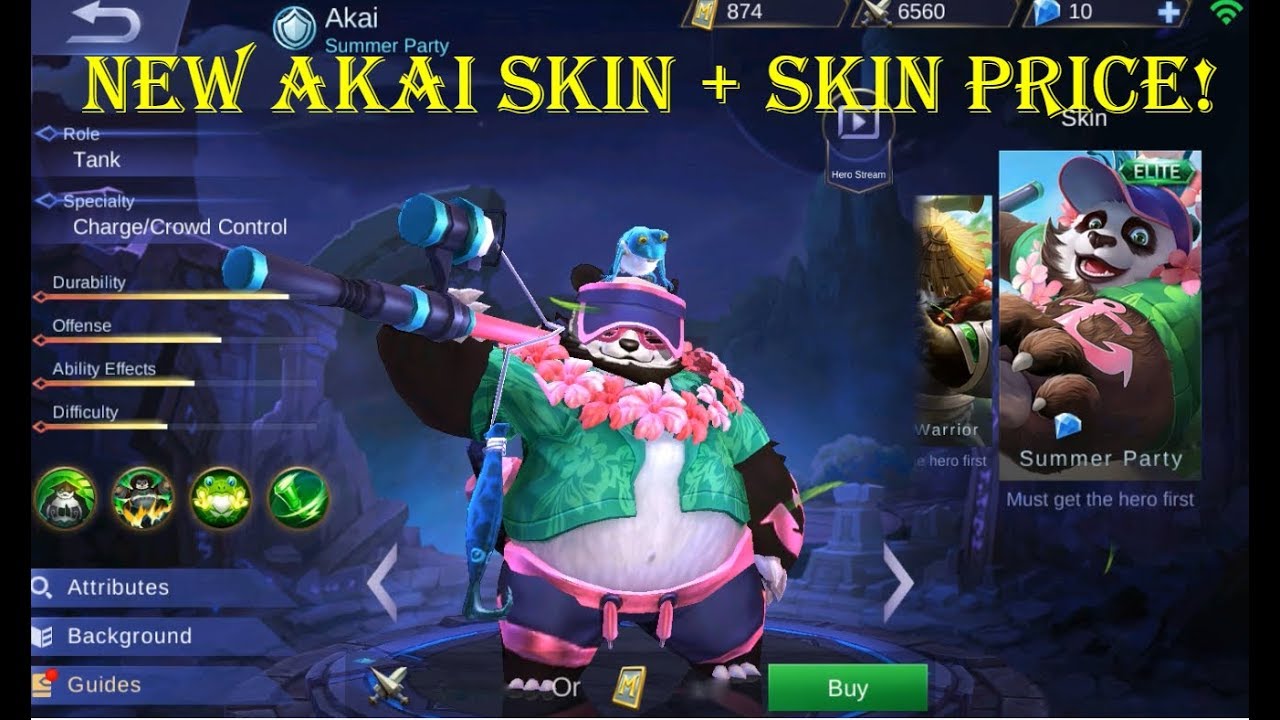 Mobile Legends - NEW AKAI SKIN( Summer Party ) + SKIN PRICE! - YouTube