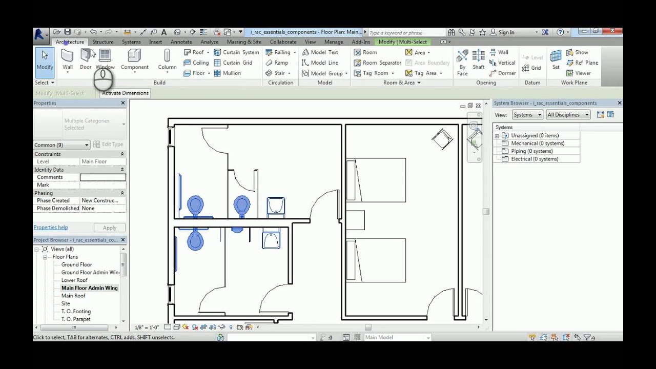 Revit Chap.5 Ex.1 Load Component Families and Add Components - YouTube