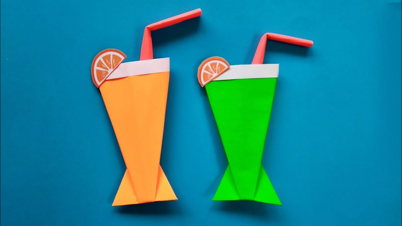 Cara Membuat Origami Gelas jus | Paper Juice Glass | DIY Paper Crafts ...