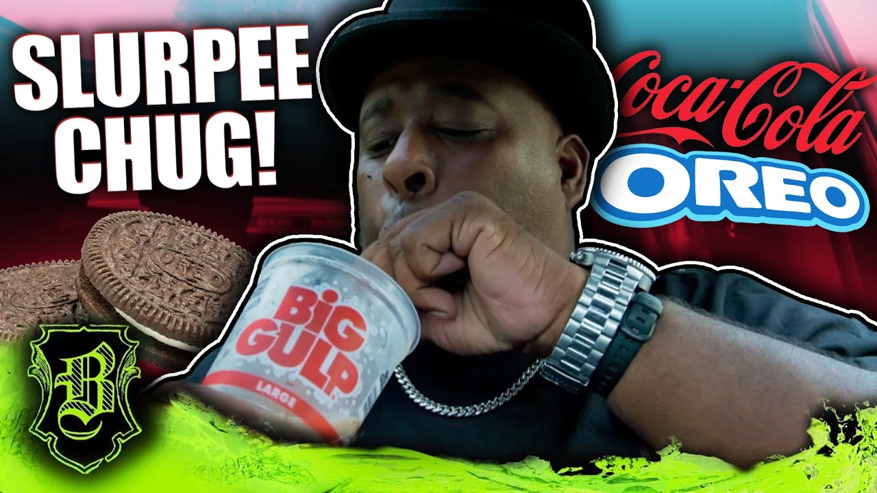 Chugging a Frozen Coca-Coca Oreo Slurpee Thru a Huge Straw - YouTube