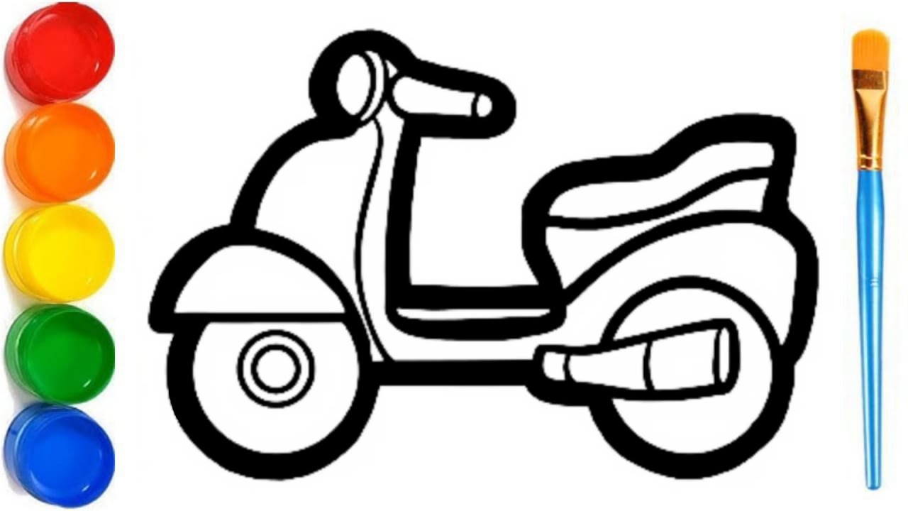 Scooty drawing, painting and coloring for kids | Draw scooty step by ...