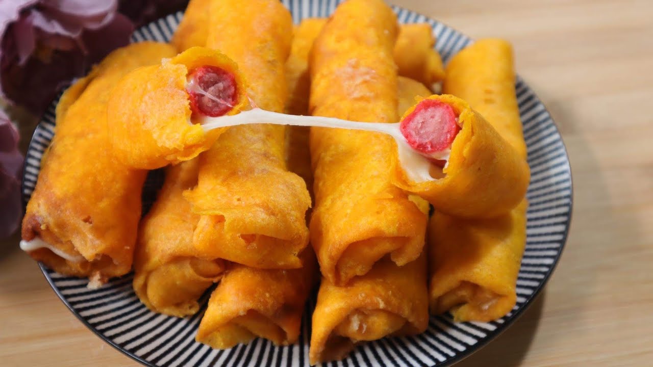 Cheesey Hotdog Spring Roll Recipe - YouTube