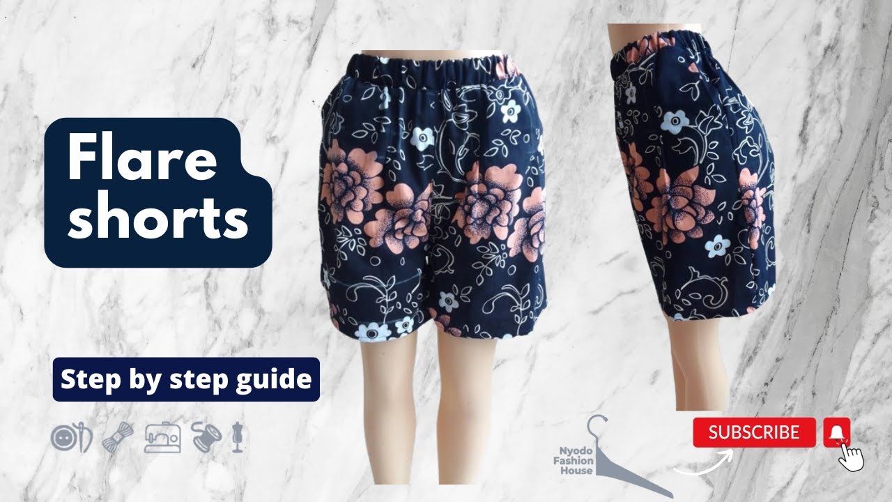 Easy flare pants cutting and sewing | How to make cute flare shorts ...