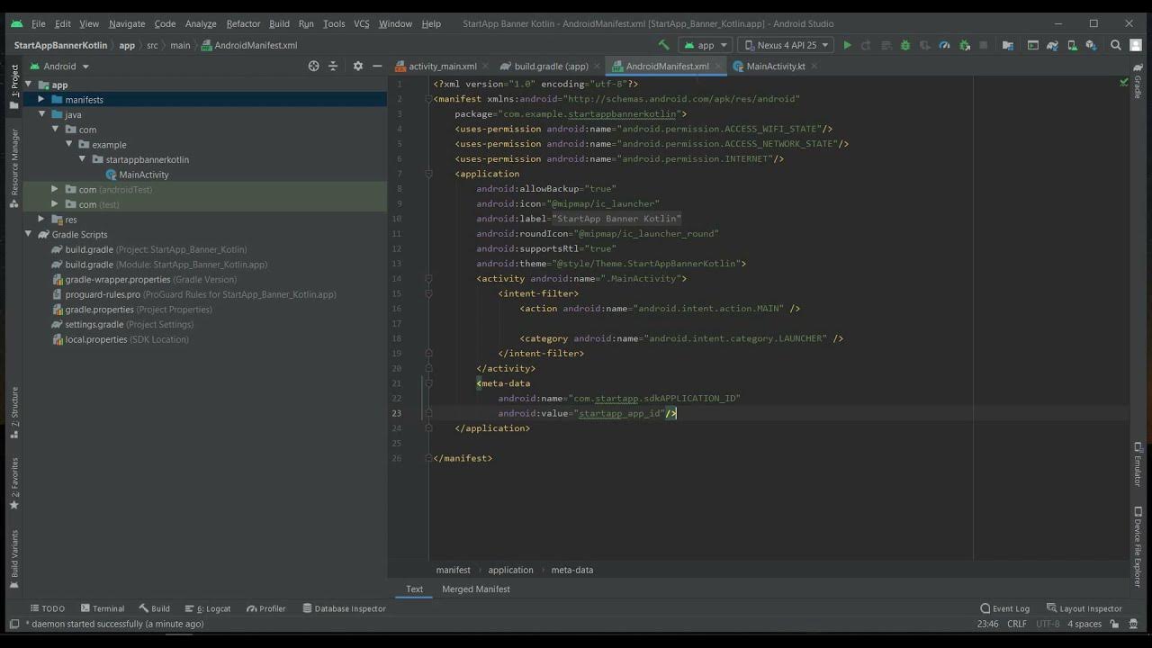 How to implement StartApp Banner Ad without xml code Kotlin - YouTube