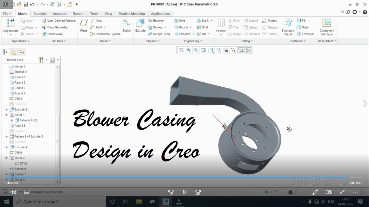 Blower Casing design in creo | Blend | surface model | Patten | Sweep ...