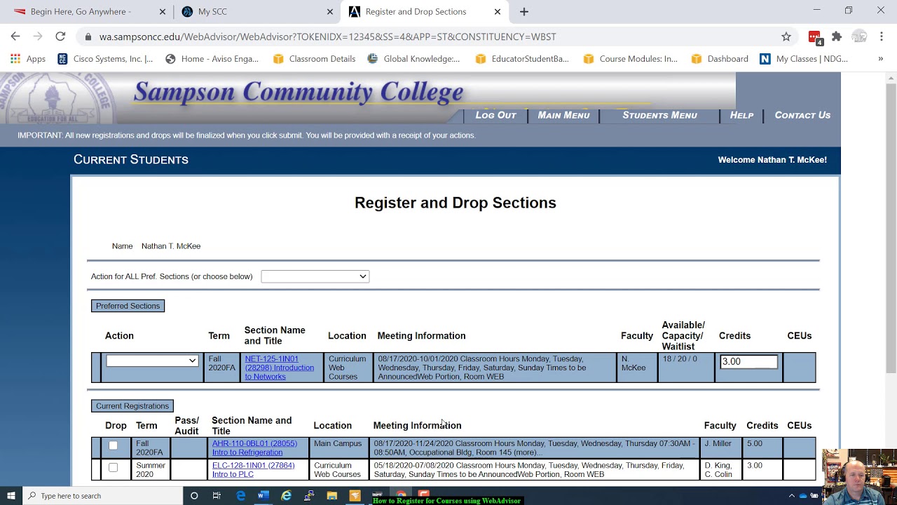 How to Register for Courses using WebAdvisor - YouTube