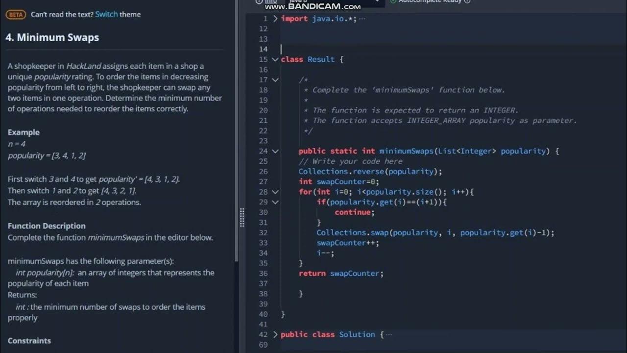 Minimum Swaps in Java - BookEx - YouTube