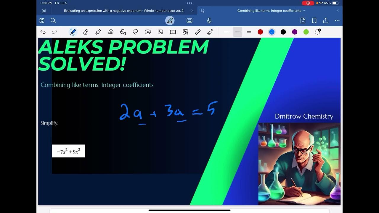 ALEKS Problem solved: Combining like terms:Integer coefficients - YouTube