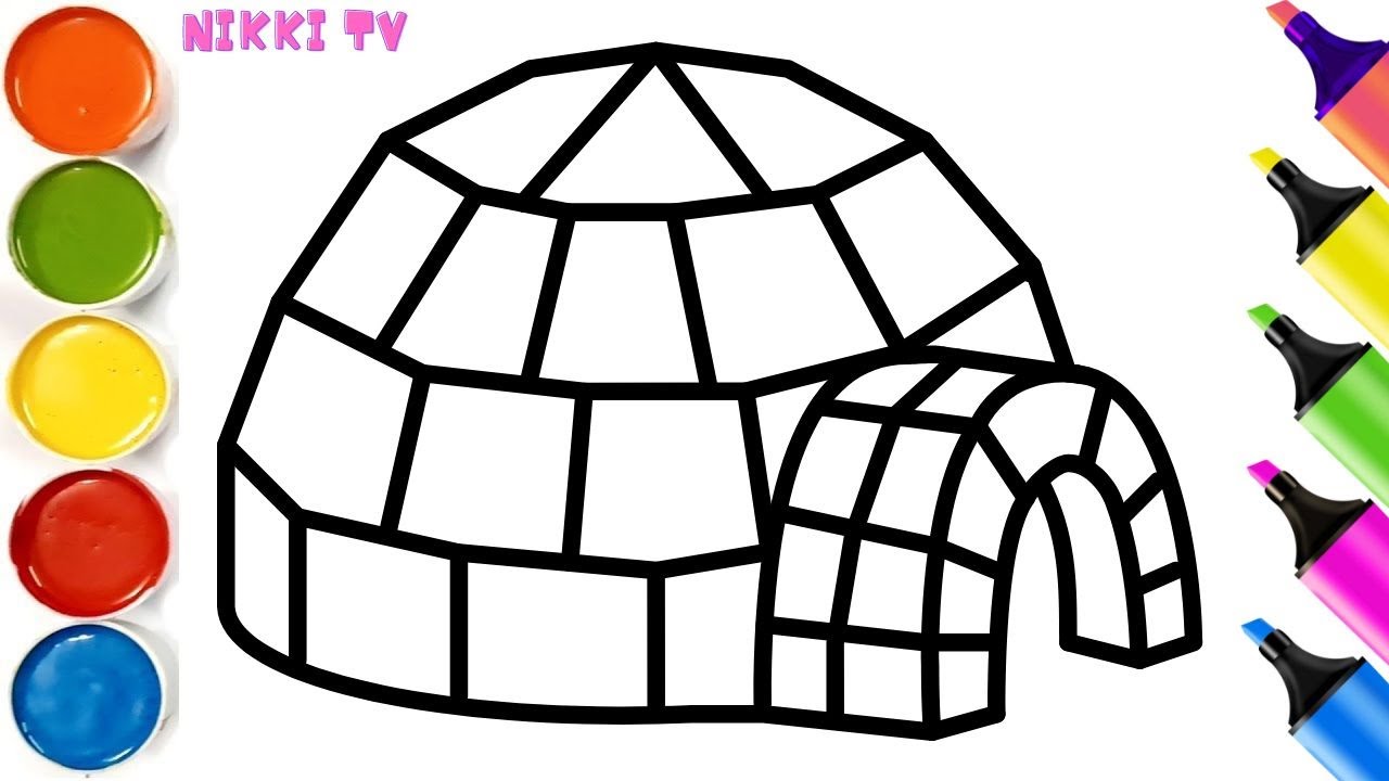 Igloo Drawing, Painting, Coloring for Kids | Igloo House Drawing Easy ...