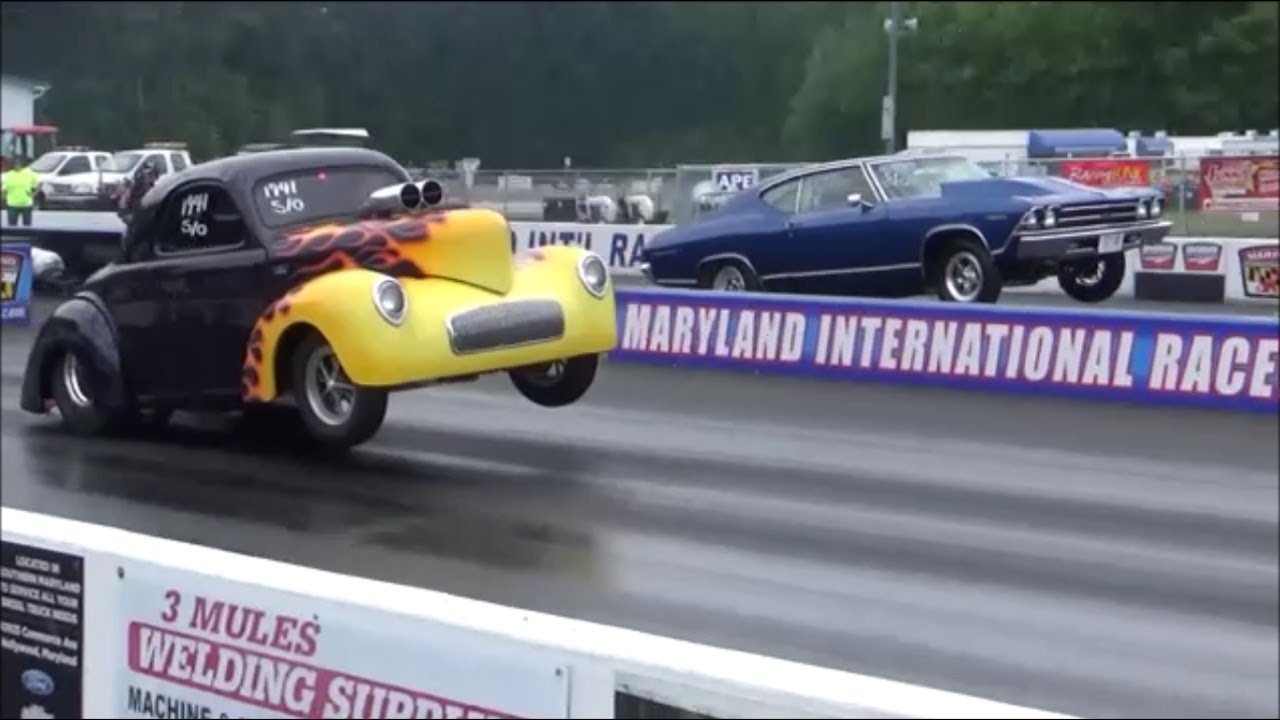 MDIR Race 1941 Willys vs 1969 Chevelle Pro Street Drag Track Action ...